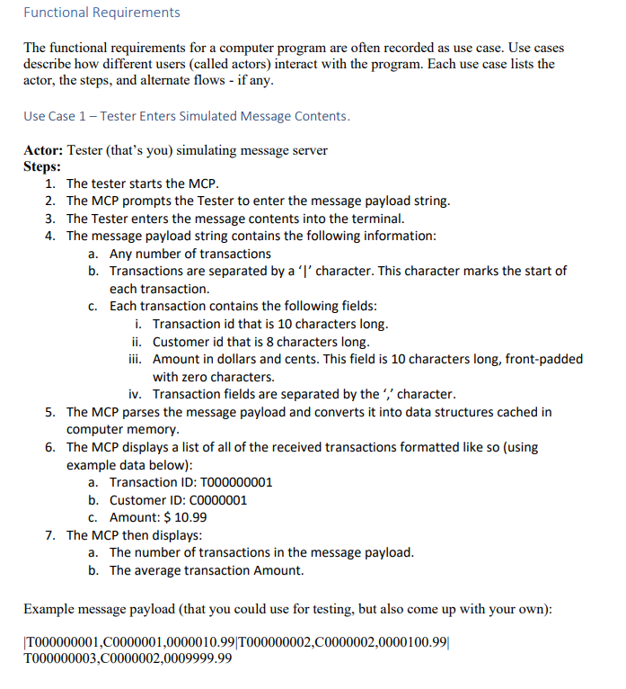 Solved Functional Requirements The functional requirements | Chegg.com