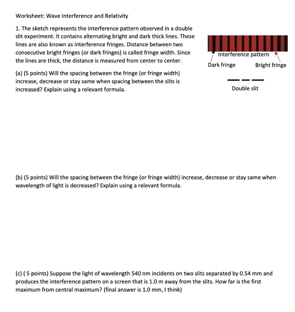 Solved Worksheet: Wave Interference and Relativity 1. The | Chegg.com