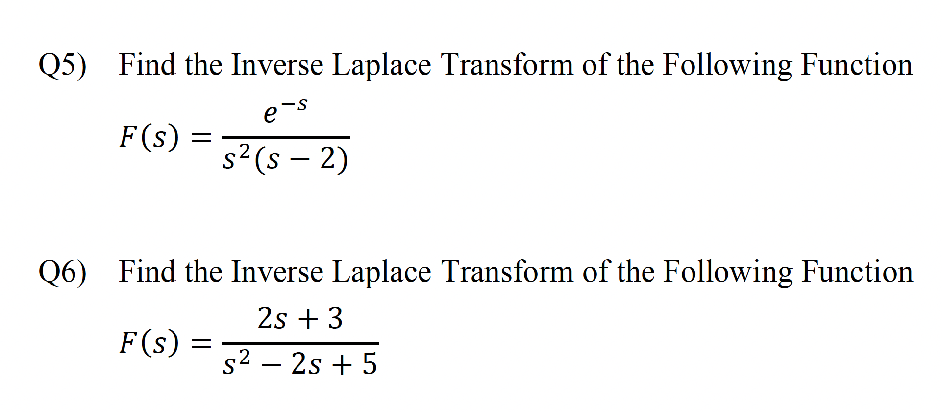 Solved Q5) Find the Inverse Laplace Transform of the | Chegg.com