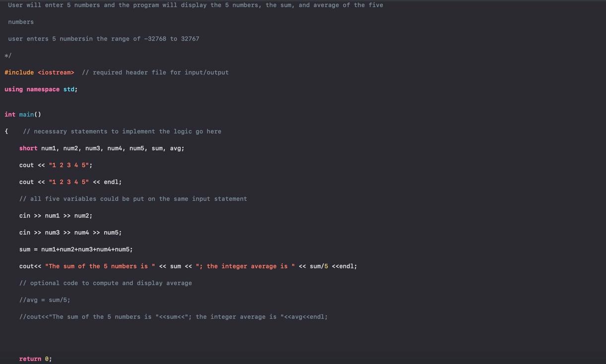 Solved User will enter 5 numbers and the program will | Chegg.com