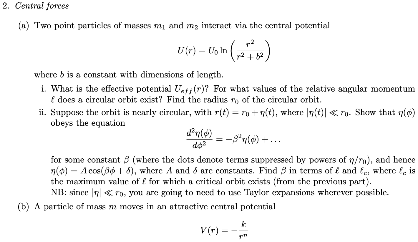 2. Central forces (a) Two point particles of masses | Chegg.com