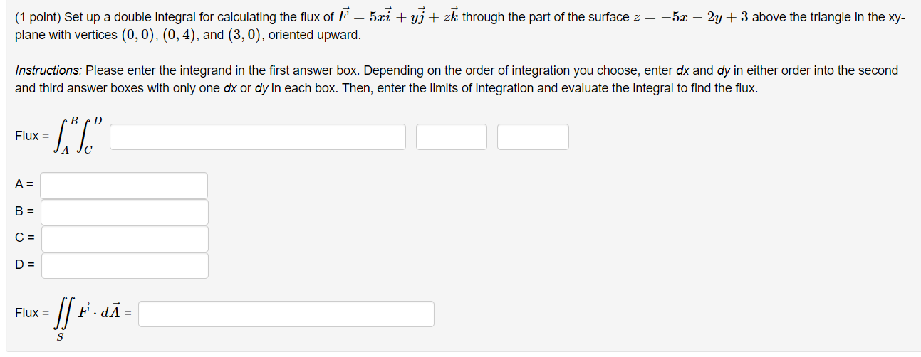 Solved (1 point) Set up a double integral for calculating | Chegg.com
