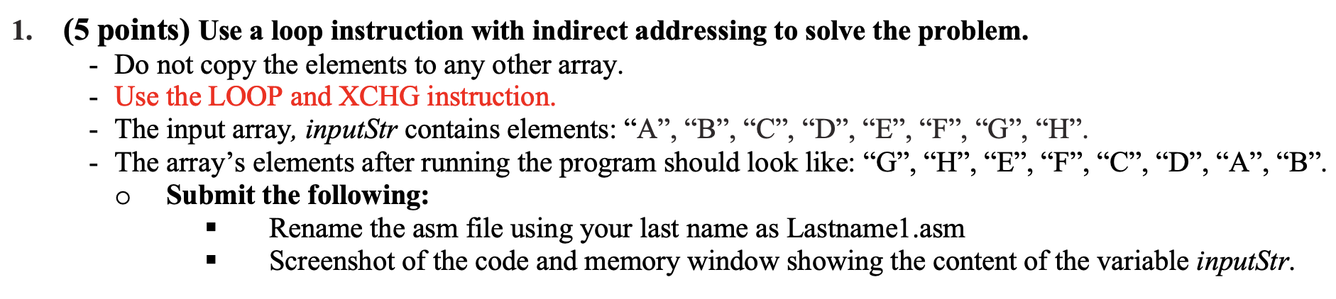 1. (5 points) Use a loop instruction with indirect | Chegg.com