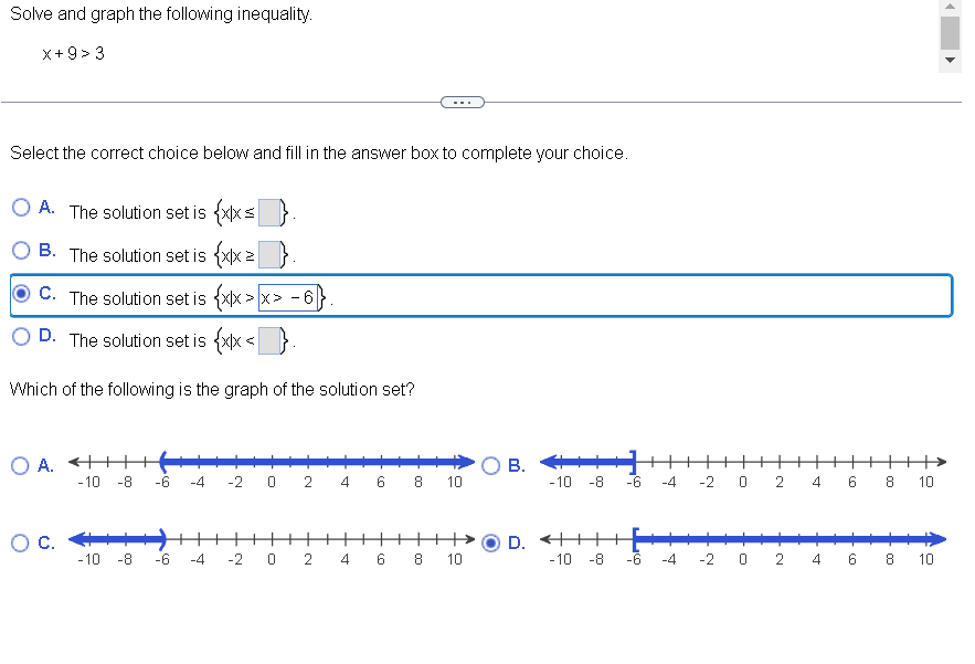 Solved Solve and graph the following inequality. x+9>3 | Chegg.com