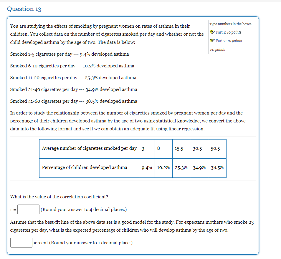Solved Given the following summary statistics, determine the | Chegg.com