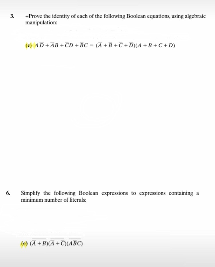 Solved +Prove the identity of each of the following Boolean | Chegg.com