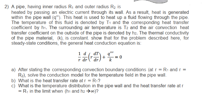 2) A pipe, having inner radius R1 and outer radius R2 | Chegg.com
