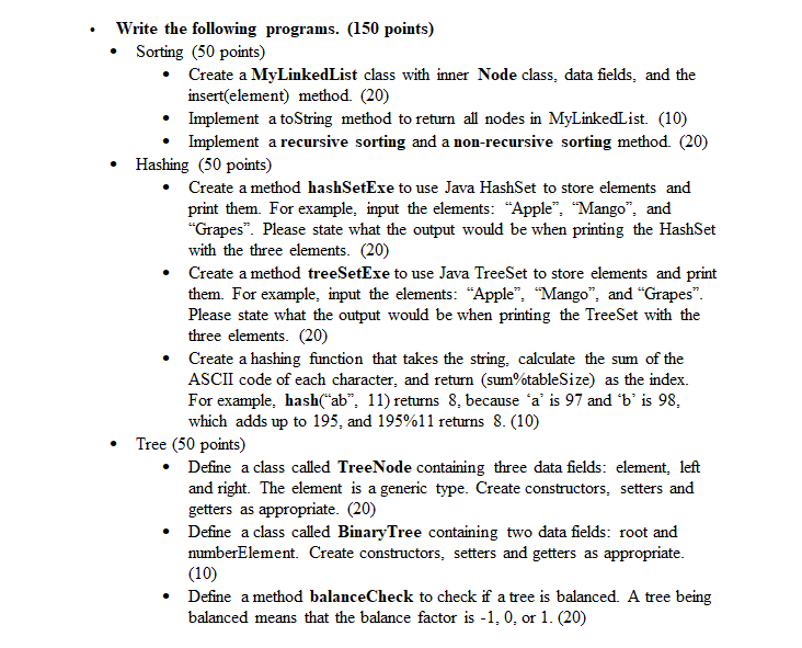 Solved Write the following programs. (150 points) Sorting | Chegg.com