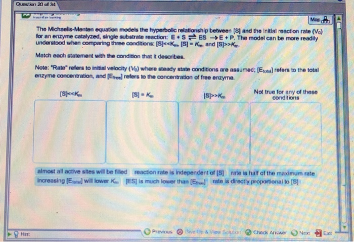 Solved Question 20 Of 34 Map The Michaelis Menten Equation