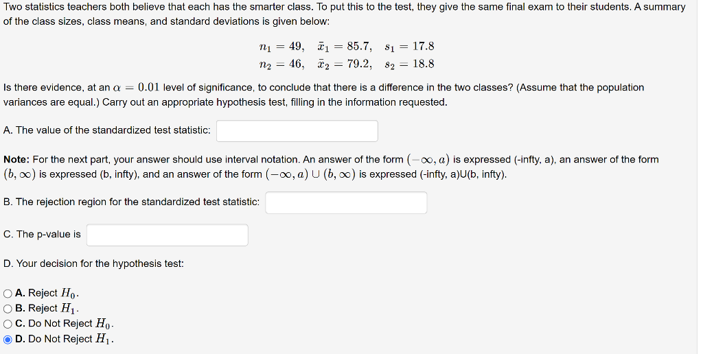 Solved Two statistics teachers both believe that each has | Chegg.com