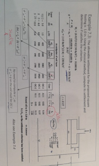 Solved Example 7.3: The allowable settlement for the | Chegg.com