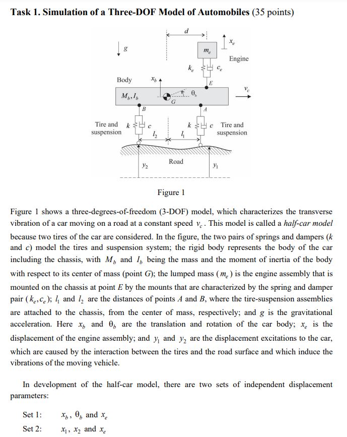 Solved Task 1. Simulation of a Three-DOF Model of | Chegg.com