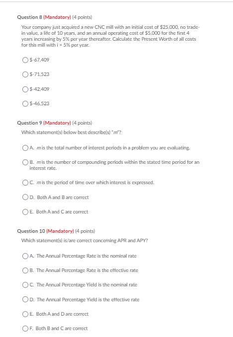 Solved Question 8 (Mandatory) (4 points) Your company just | Chegg.com