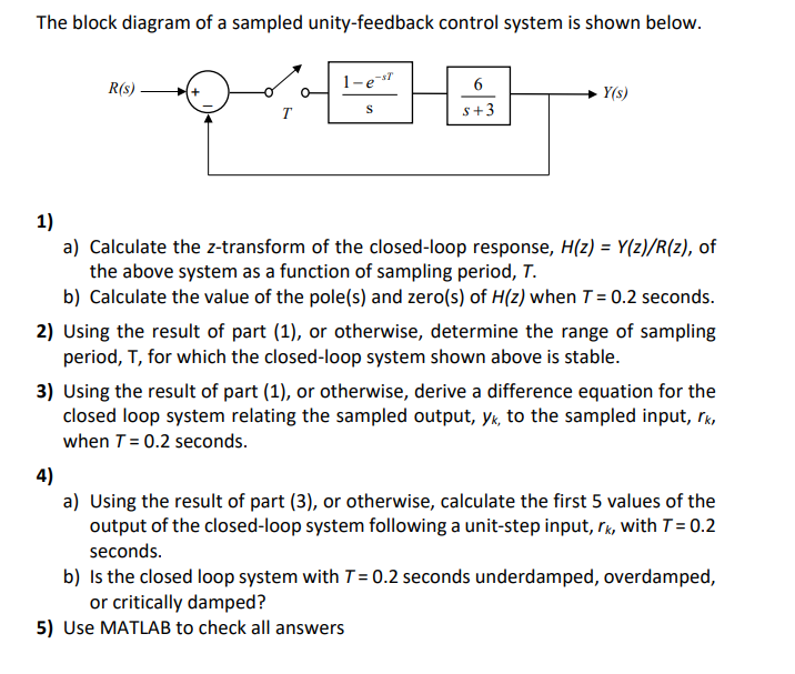 Solved The block diagram of a sampled unity-feedback control | Chegg.com