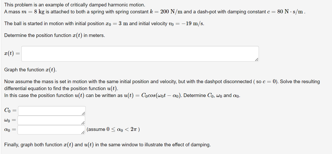 Solved This problem is an example of critically damped | Chegg.com