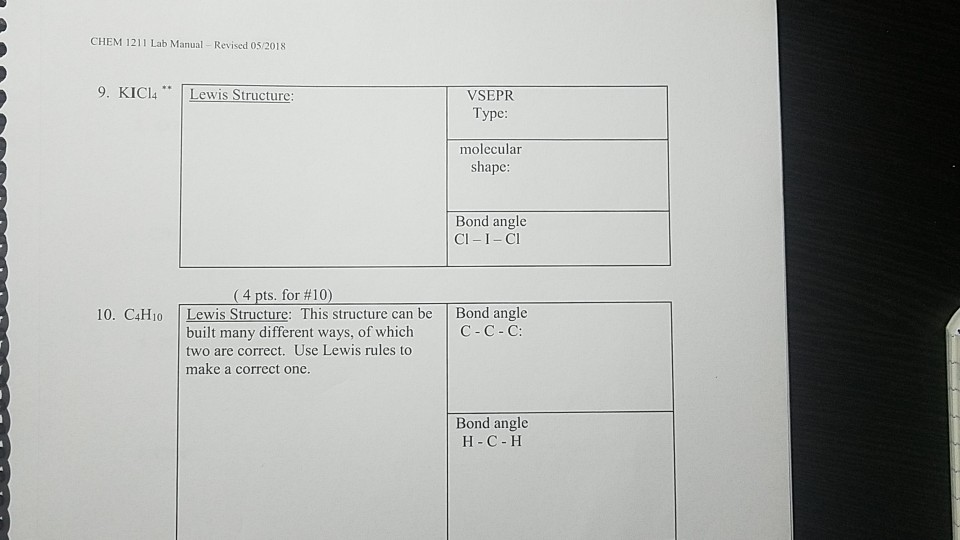 Solved CHEM 1211 Lab Manual- Revised 05/2018 9. KIC4 Lewis | Chegg.com
