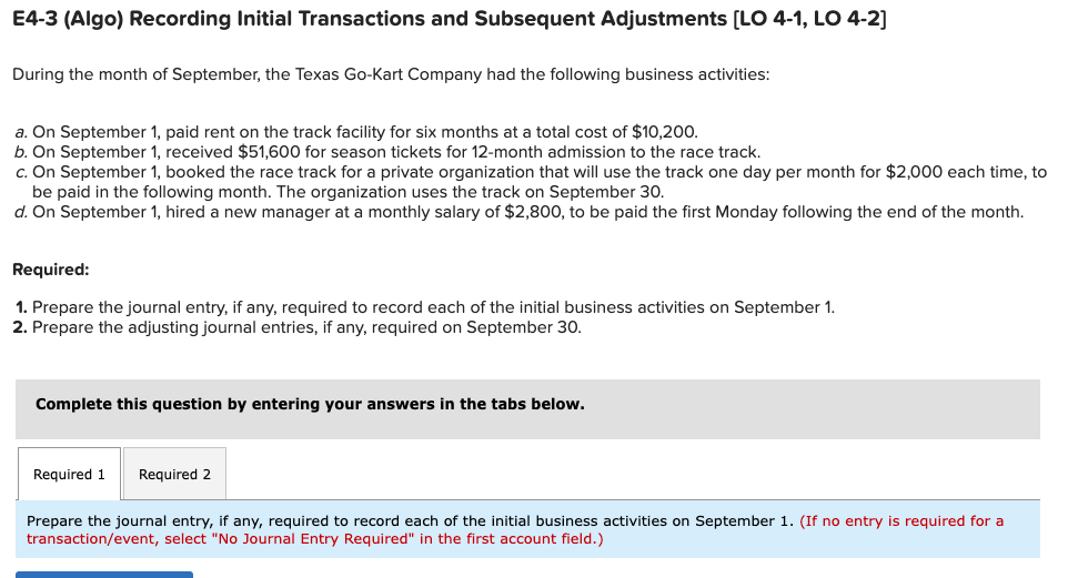 Solved E4-3 (Algo) Recording Initial Transactions and | Chegg.com