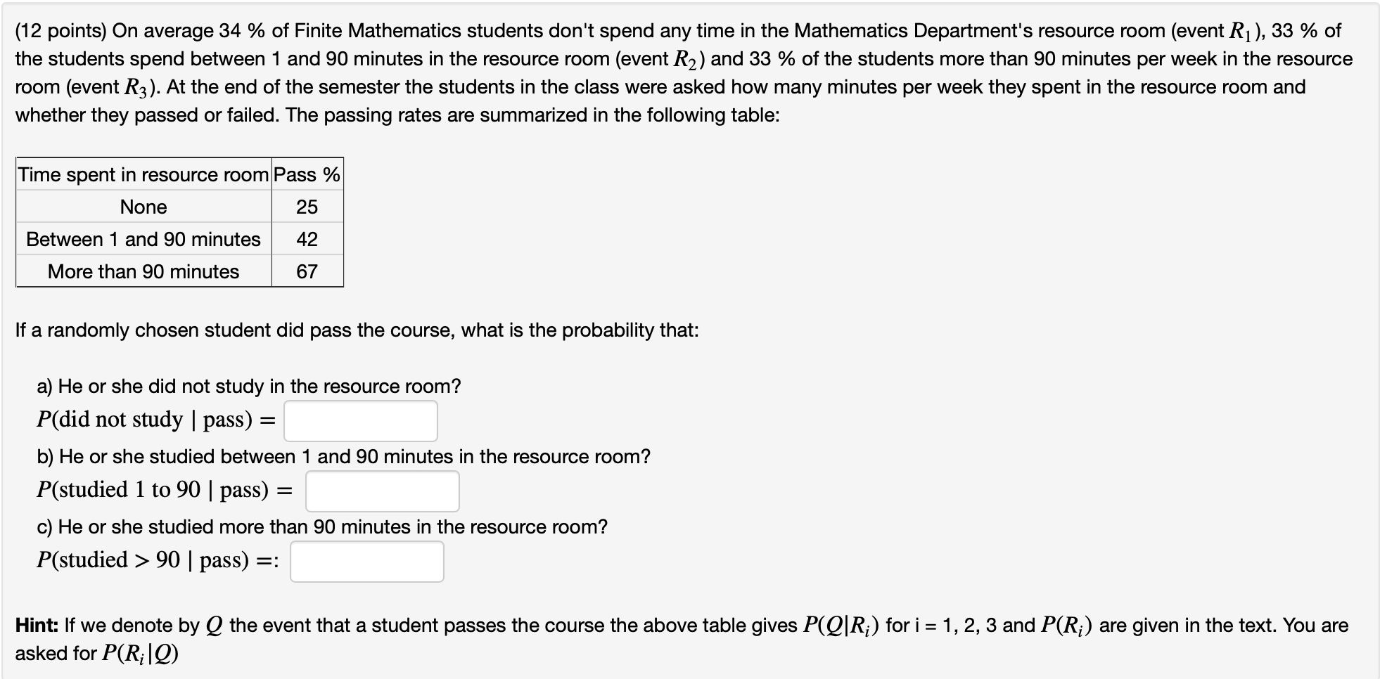 Solved (12 points) On average 34 % of Finite Mathematics | Chegg.com