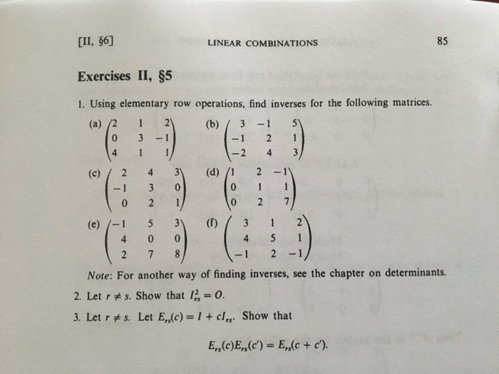 Solved Using elementary row operations, find inverses for | Chegg.com