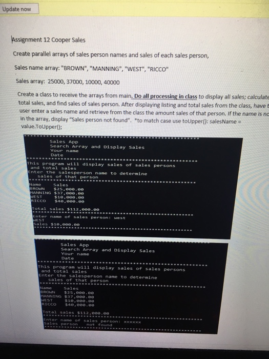 Solved Assignment 12 Cooper Sales Create parallel arrays of | Chegg.com