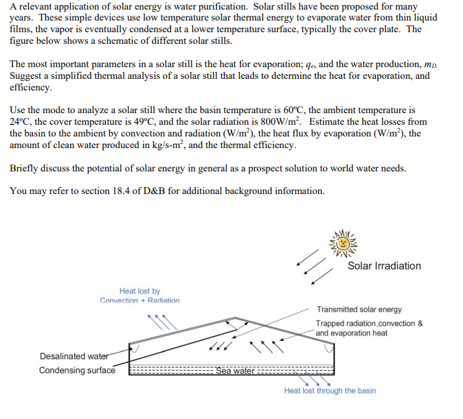 Solved A relevant application of solar energy is water | Chegg.com