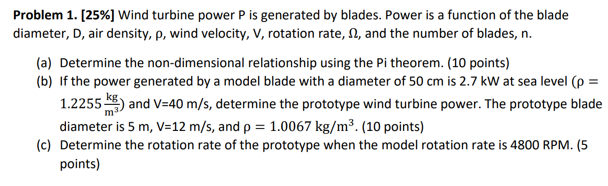 Solved Problem 1. [25%] Wind turbine power P is generated by | Chegg.com