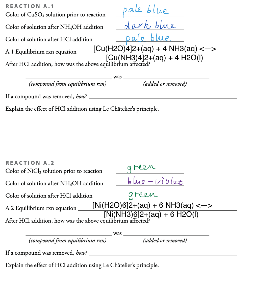 Solved REACTION A.1 pale blue Color of CuSO4 solution prior | Chegg.com