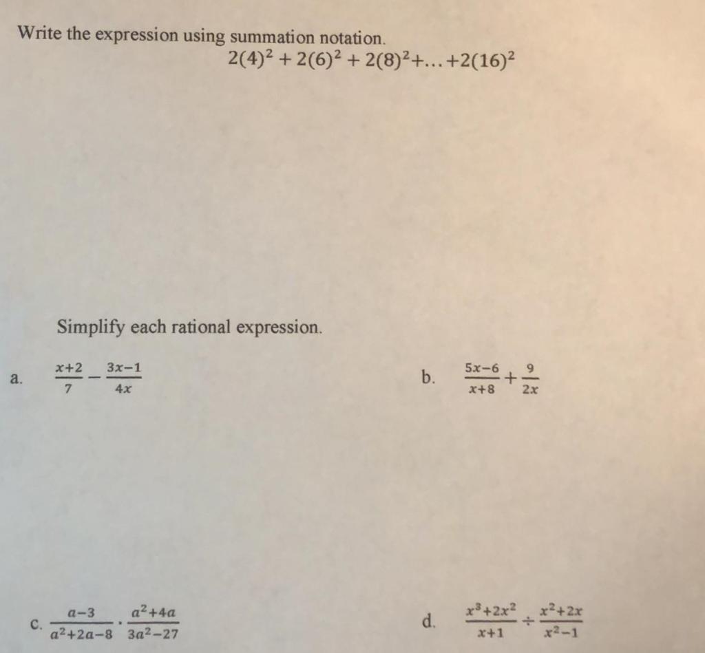 Solved Write the expression using summation notation. 2(4)2 | Chegg.com