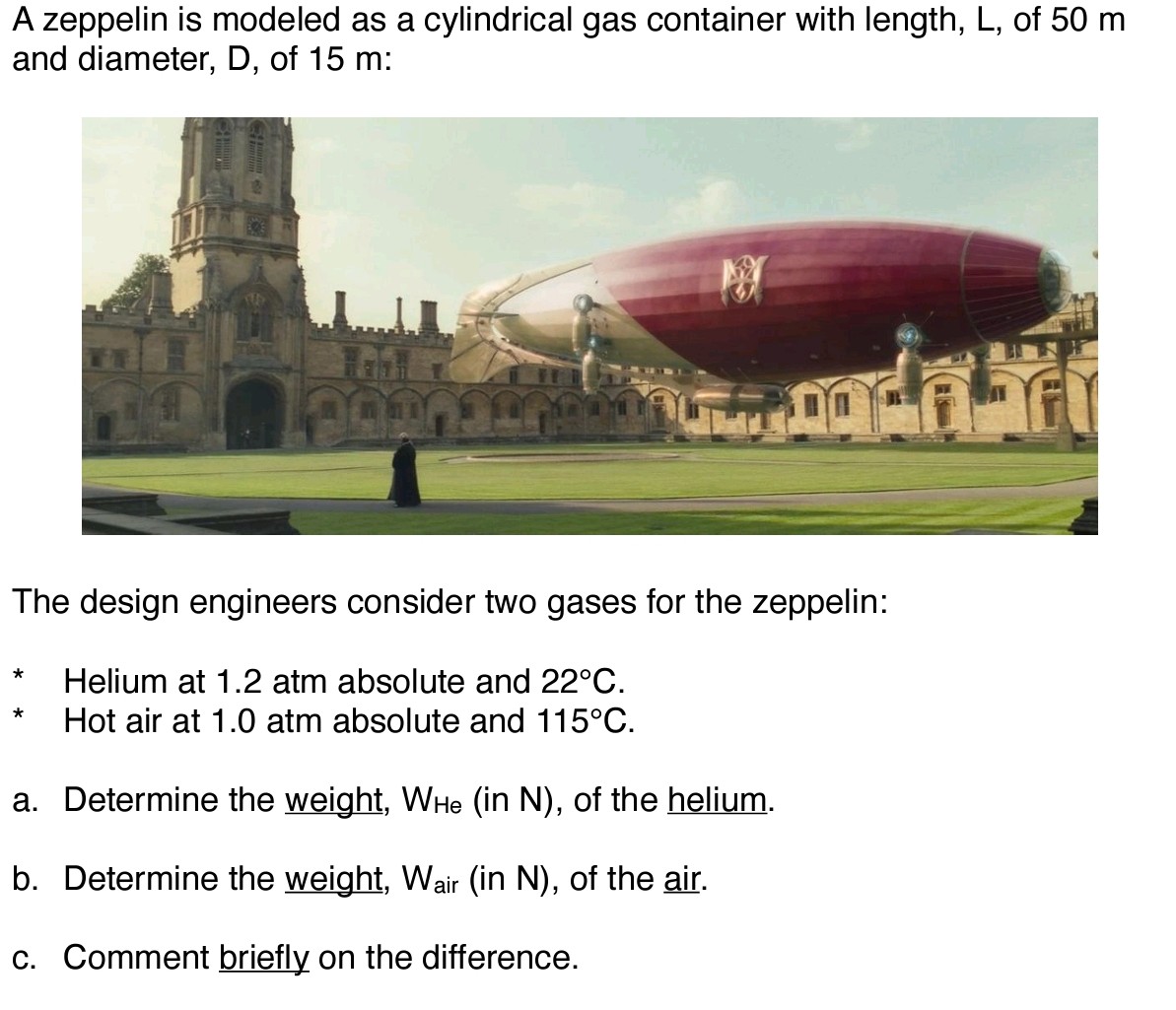 Solved A zeppelin is modeled as a cylindrical gas container | Chegg.com