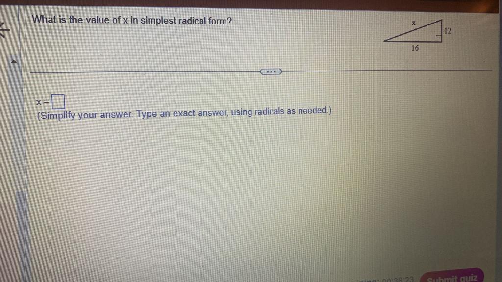 Solved What is the value of x in simplest radical form? x= | Chegg.com