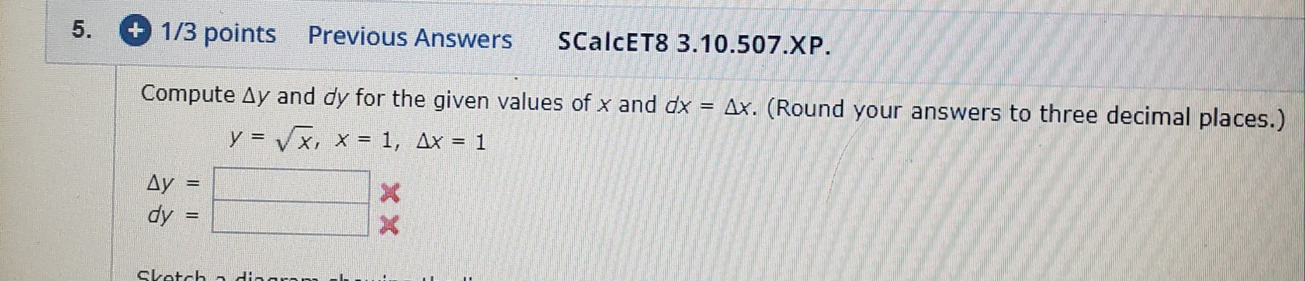 Solved 5. +1/3 points Previous Answers SCalcET8 3.10.507.XP. | Chegg.com