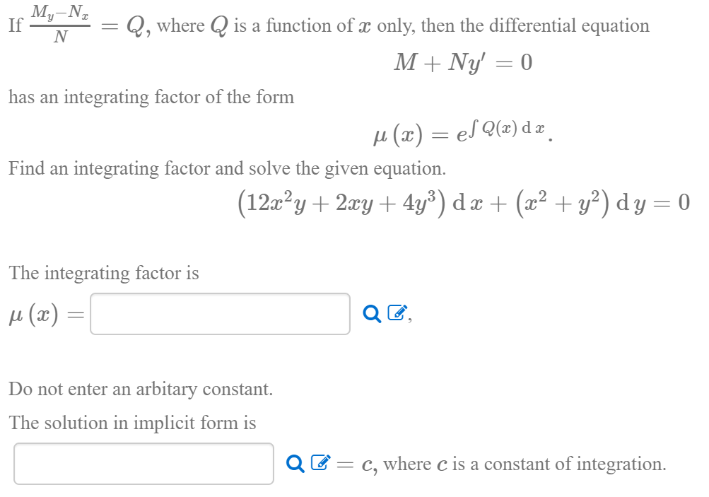 Solved My-N. If Q, where Q is a function of x only, then the | Chegg.com