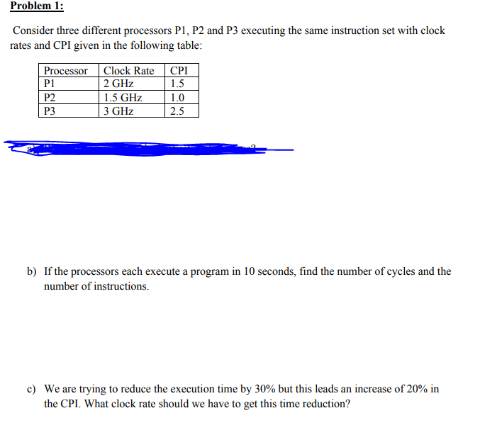 Solved Problem 1: Consider three different processors P1, P2 | Chegg.com Solved Problem 1: Consider three different processors P1, P2 | Chegg.com