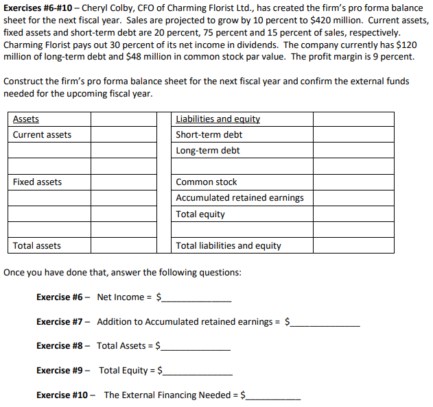Solved Exercises #6-#10 - ﻿Cheryl Colby, CFO of Charming | Chegg.com