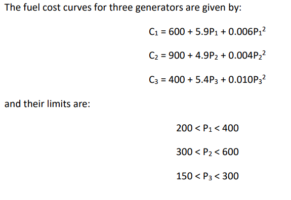 Solved The fuel cost curves for three generators are given | Chegg.com