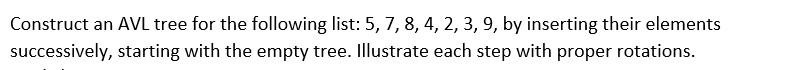 Solved 1 Construct an AVL tree for the following list: 5, 7, | Chegg.com