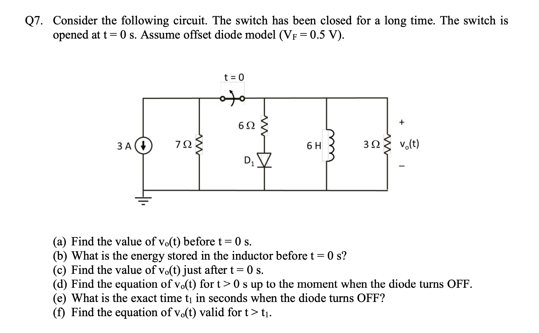 Solved Q7. Consider the following circuit. The switch has | Chegg.com