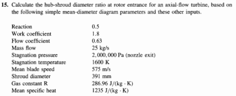 15. Calculate the hub-shroud diameter ratio at rotor | Chegg.com