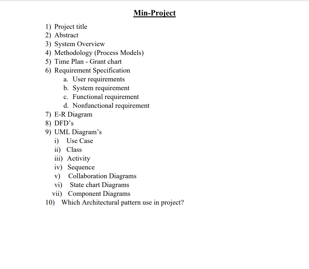 Solved Min-Project 1) Project title 2) Abstract 3) System | Chegg.com
