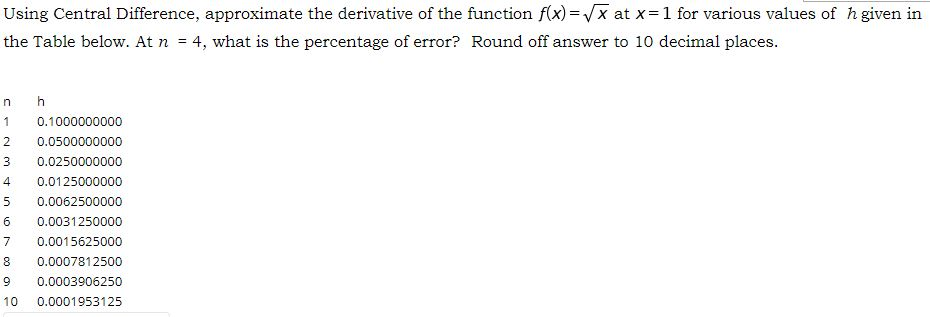Solved Using Forward Difference, approximate the derivative | Chegg.com