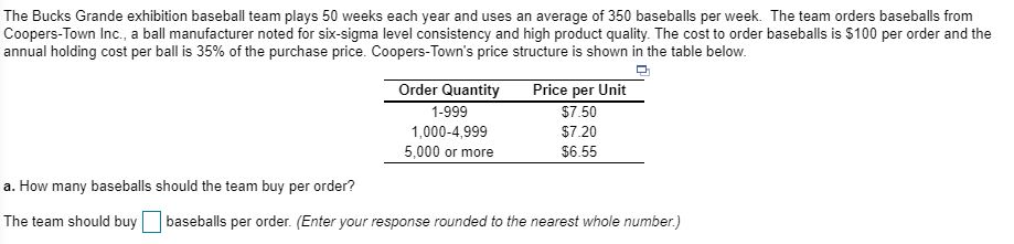 b. The target inventory level is: c. The order | Chegg.com