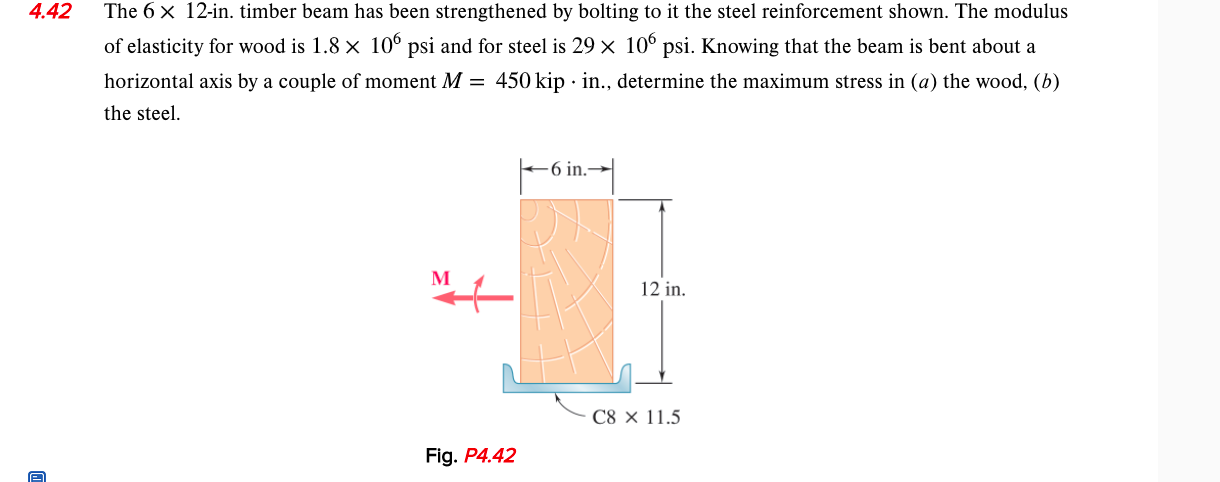 Solved 4.42 The 6 x 12-in. timber beam has been strengthened | Chegg.com