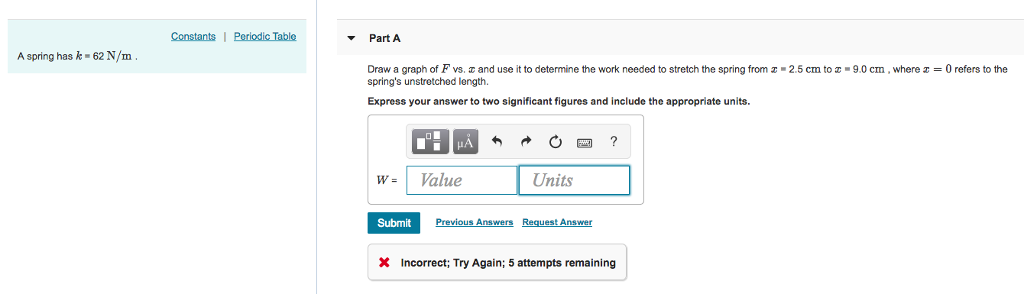 Solved Part A A spring has k 62 N/nm Draw a graph of F vs. x | Chegg.com