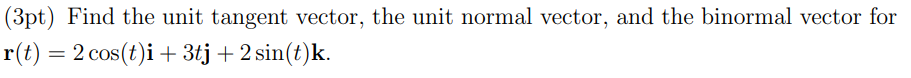 Solved (3pt) Find the unit tangent vector, the unit normal | Chegg.com