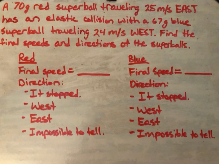 Solved A 70g red superball traveling 25 m/s EAST has an | Chegg.com