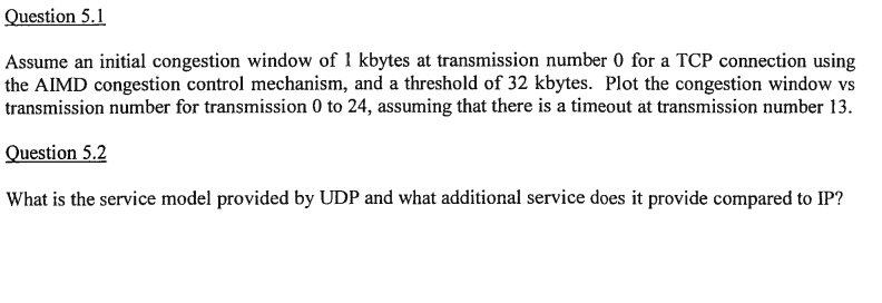 Solved Question 5.1 Assume an initial congestion window of 1 | Chegg.com