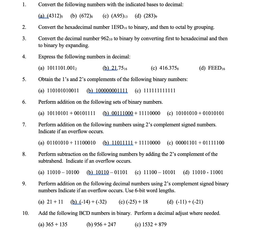 Solved Convert the following numbers with the indicated | Chegg.com