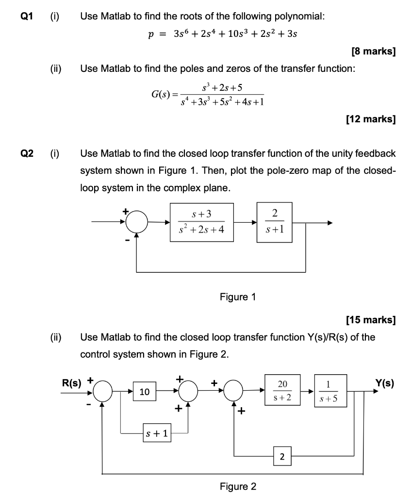 Solved Q1 (i) (ii) Use Matlab to find the roots of the | Chegg.com
