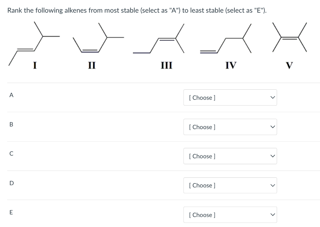 Solved Rank the following alkenes from most stable (select | Chegg.com