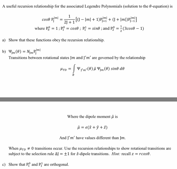Solved A useful recursion relationship for the associated | Chegg.com